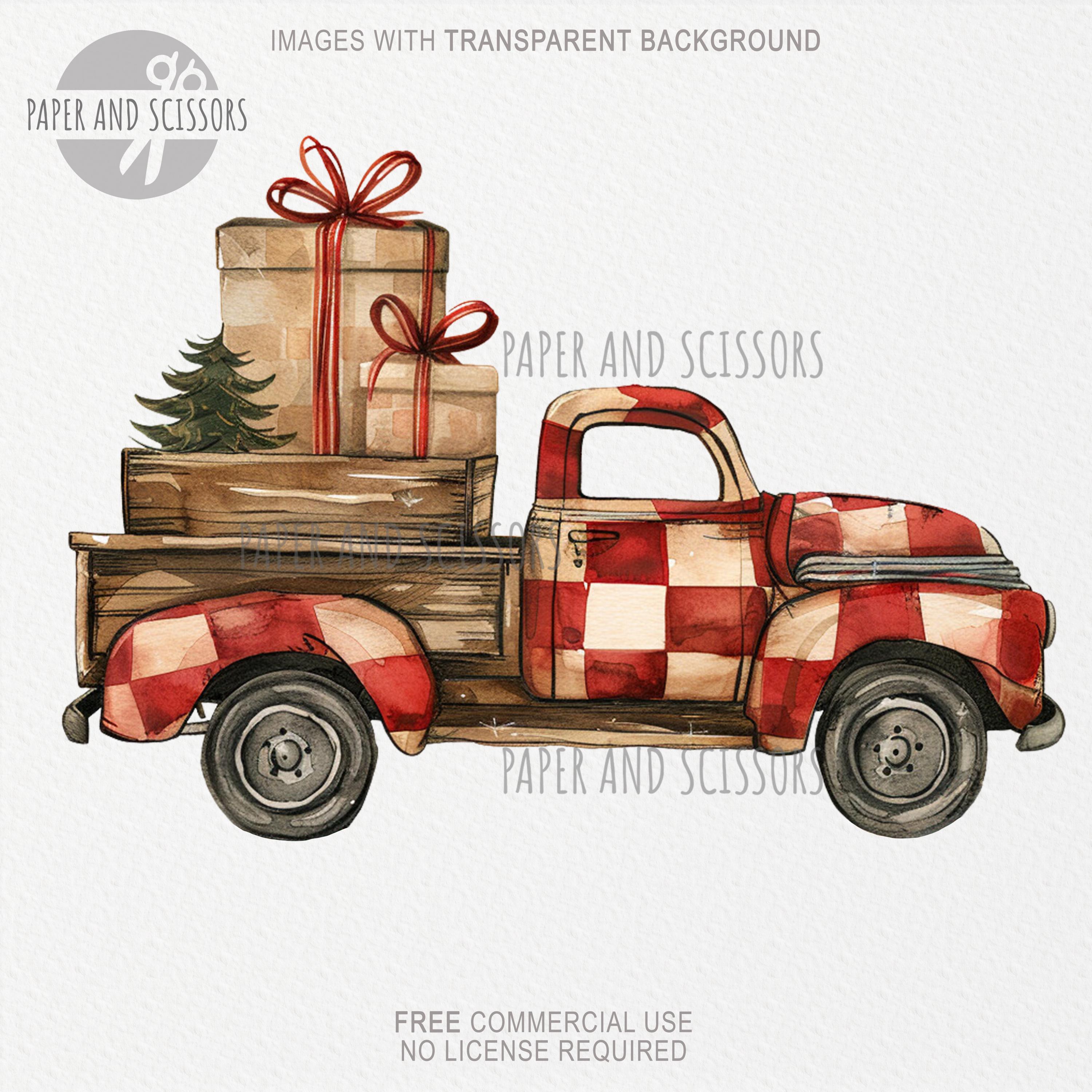 10 Christmas Truck Cliparts, Old Farm Truck PNG, Christmas Tree ...