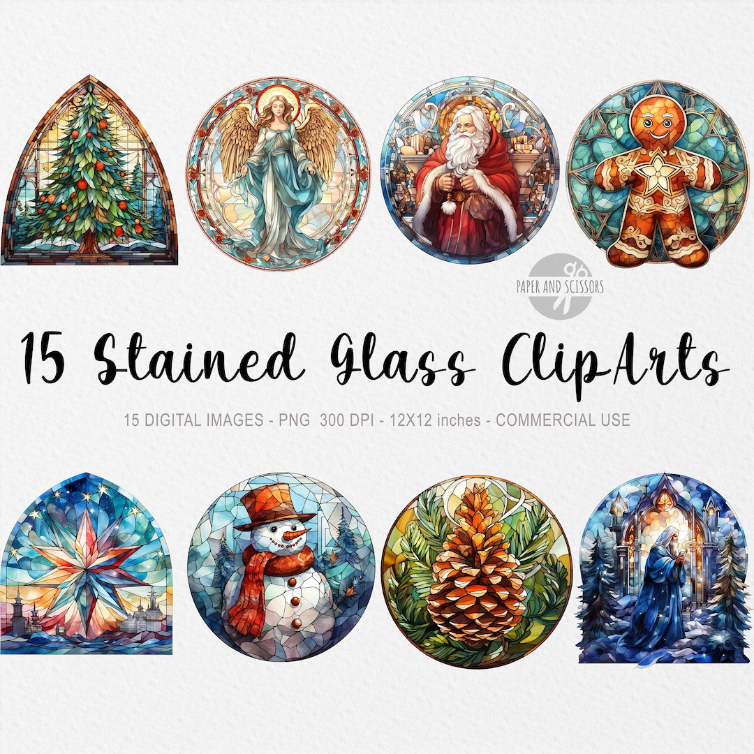 15 Christmas Stained Glass Clipart, Stained Glass PNG, Stained Glass ...