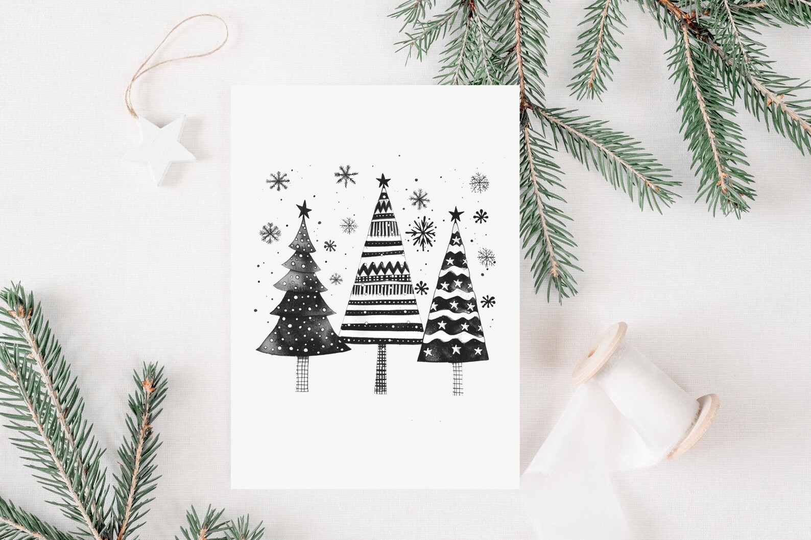 10 Black & White Scandi Tree Cliparts, Vintage Christmas, Winter Decor ...