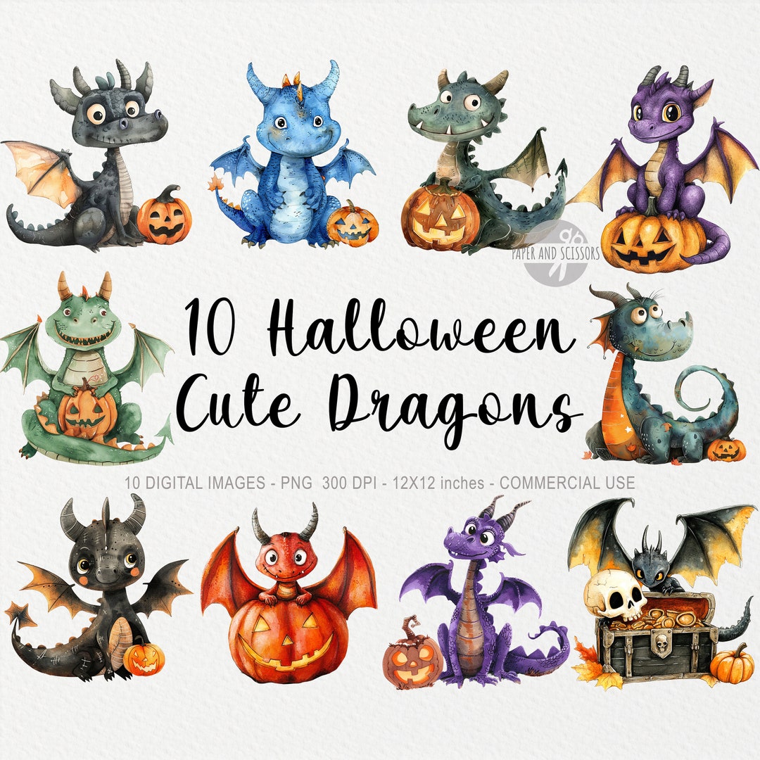 10 Halloween Dragon Clipart, Halloween PNG, Spooky Decor, Cutedragon ...