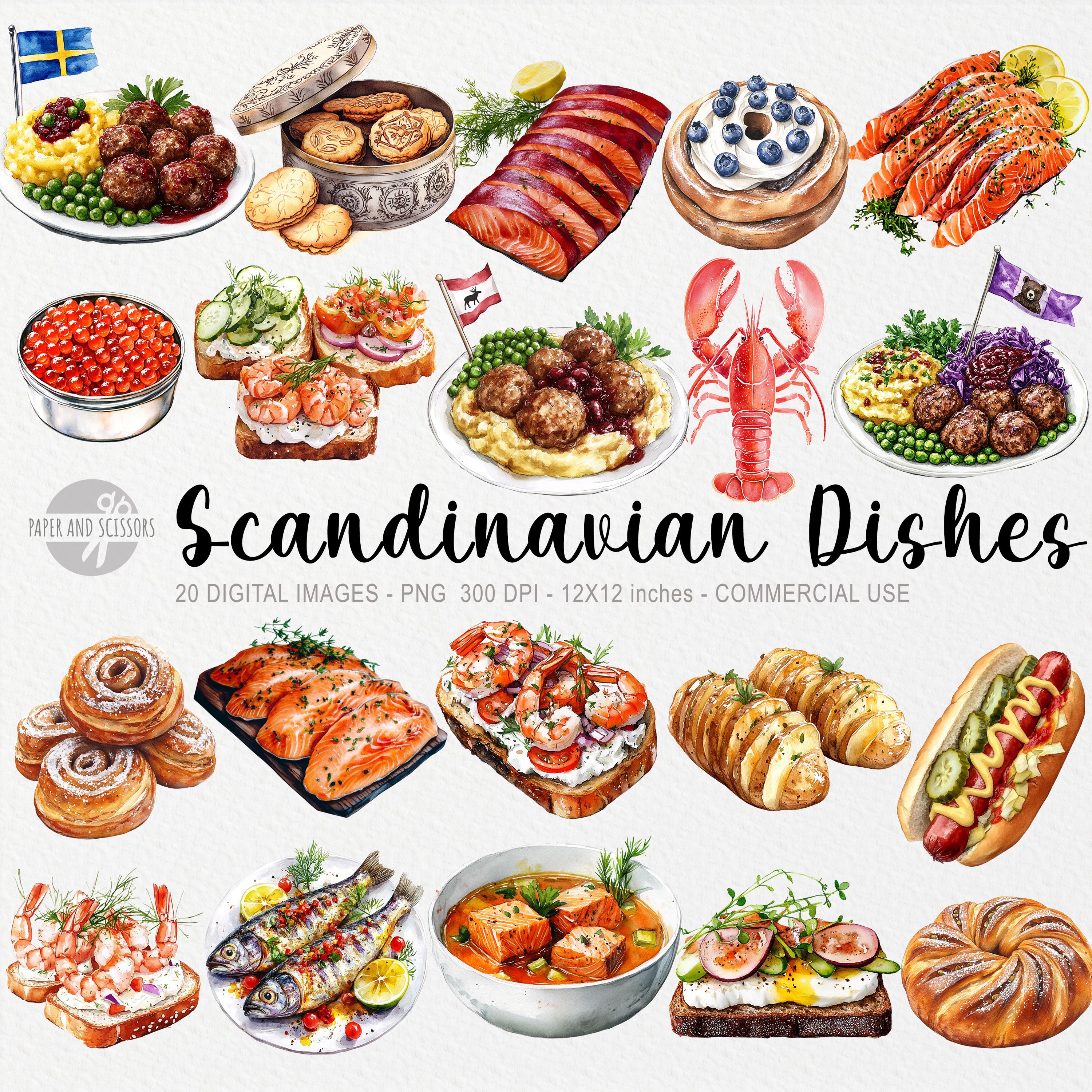 20 Scandinavian Food Clipart, Midsommar PNG, Cuisine Illustration ...