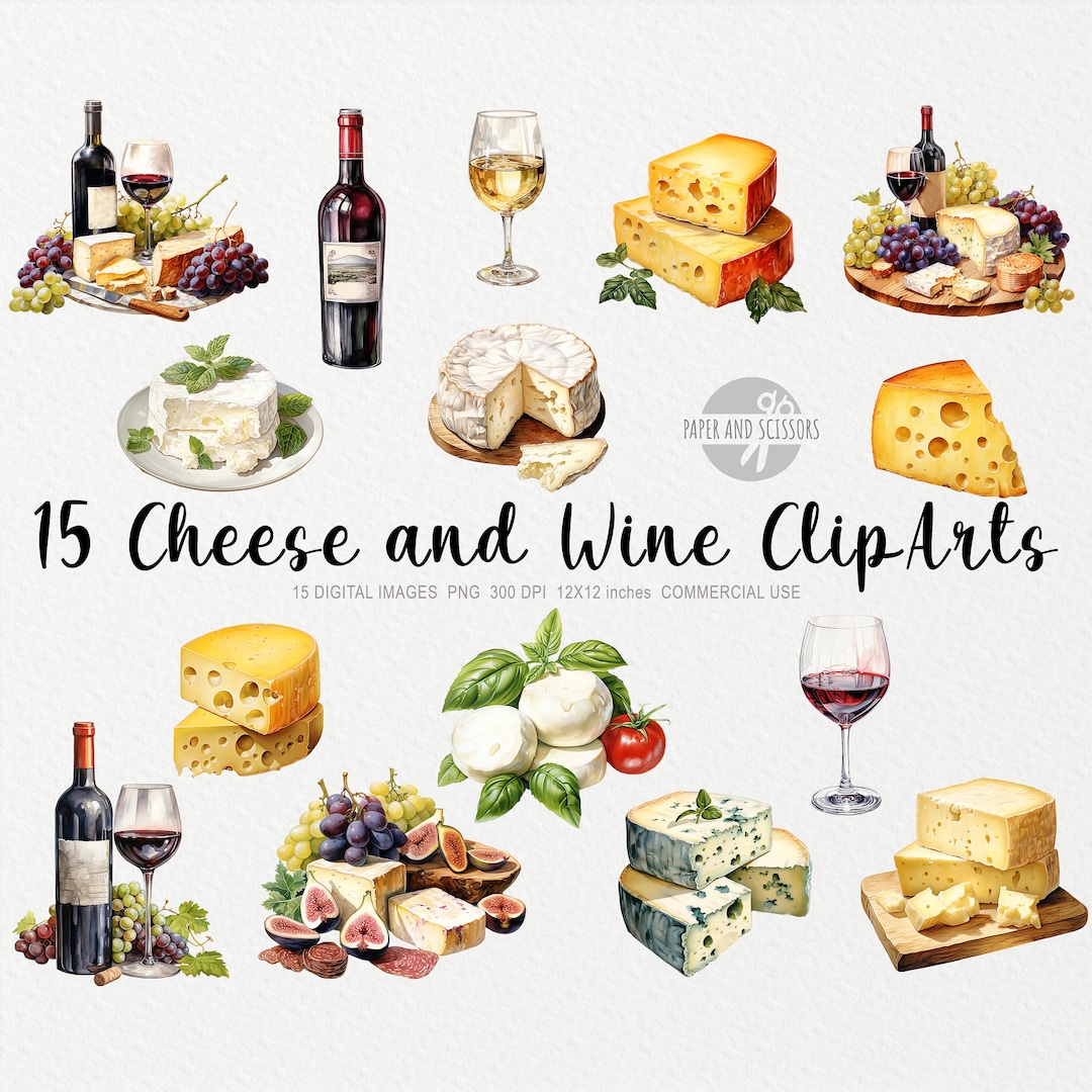 15 Cheese and Wine Clipart, Cheese and Wine PNG, Wine Illustration ...