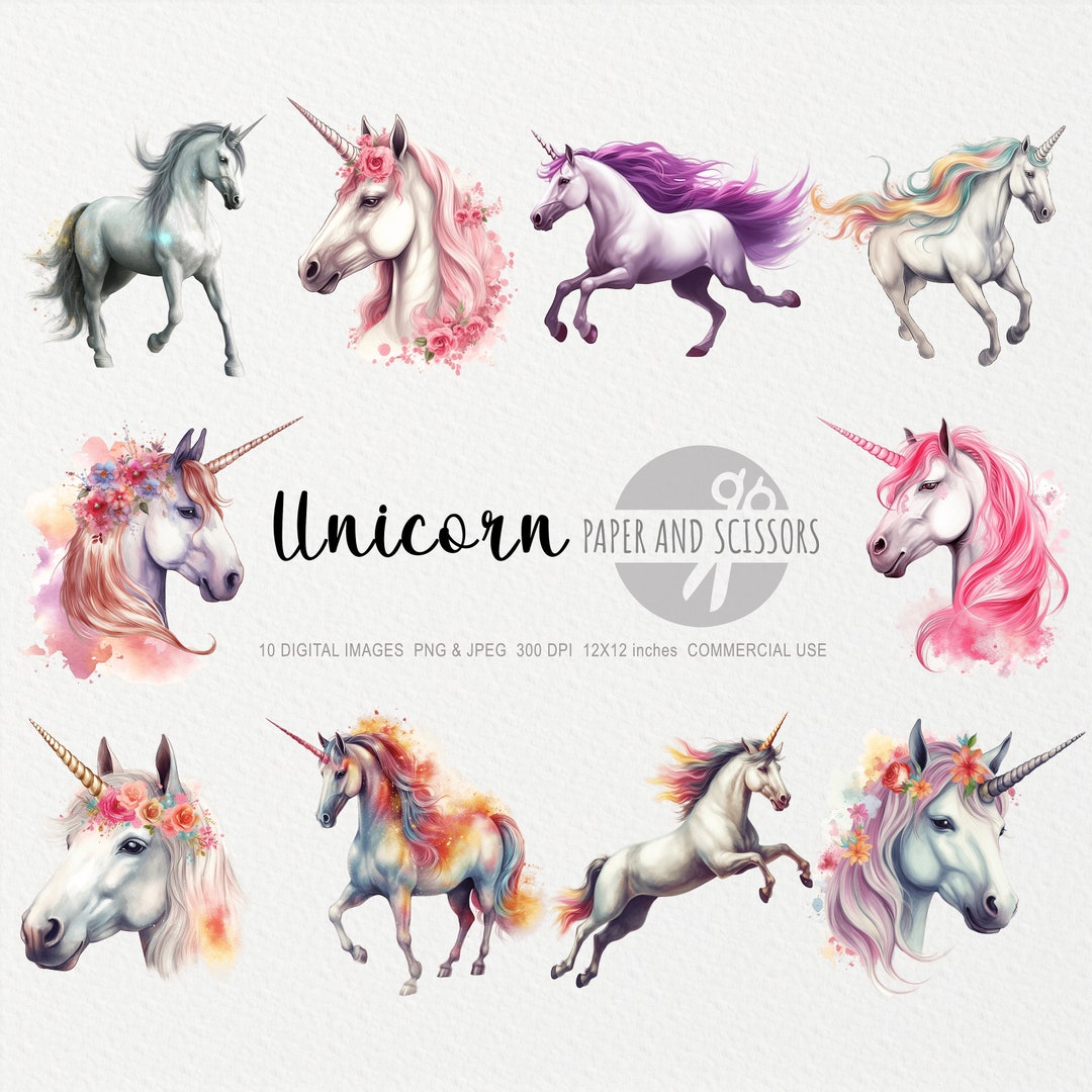 Unicorn Watercolor Clipart, Unicorn PNG, Unicorn Illustration, Children ...