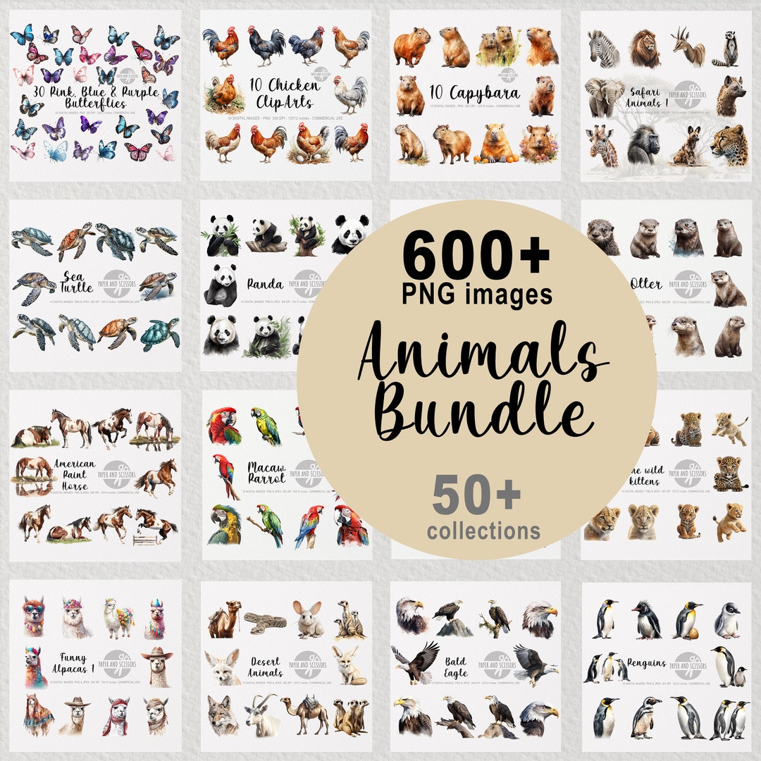 600 Animal PNG Images, Animal Clipart Bundle, Watercolor Animal, Jungle ...