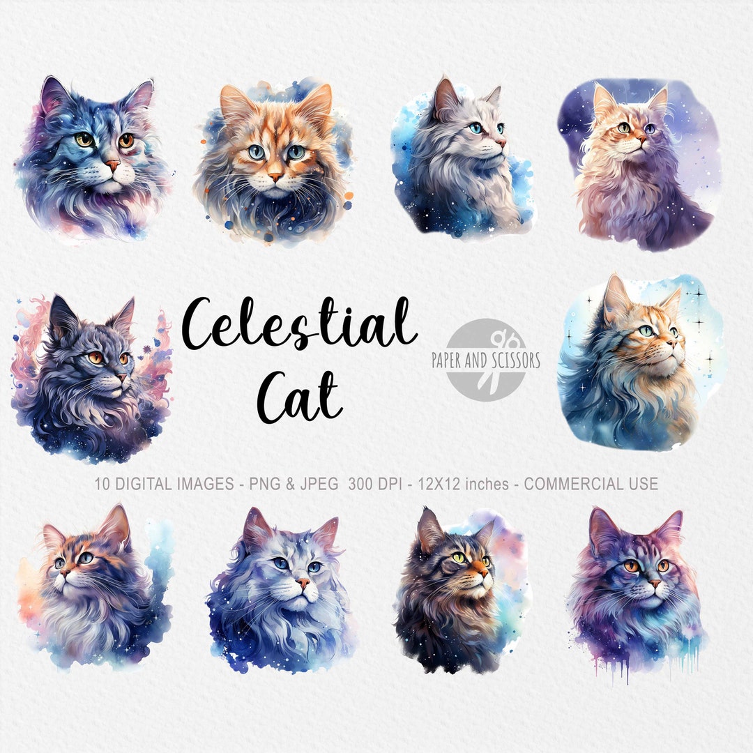 Celestial Cat Clipart, Celestial Cat PNG, Cat Illustration, Cat Cutout ...
