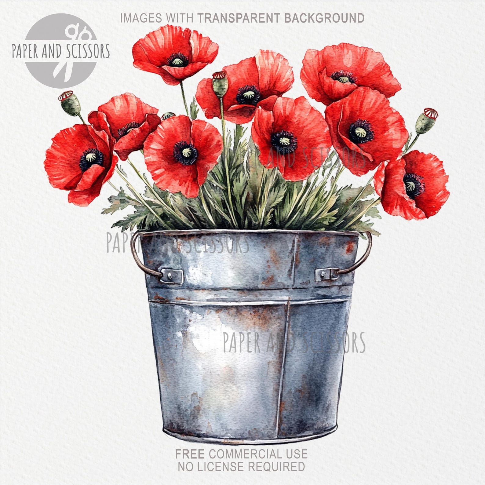 10 Poppy Clipart, Flower PNG, Spring Illustration, Watercolor Boho ...