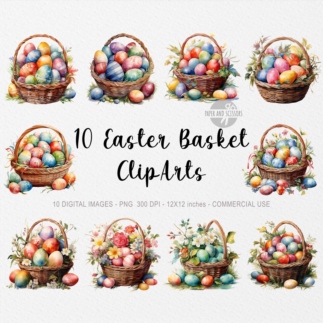 10 Easter Basket Cliparts, Easter Egg PNG, Easter Illustration ...