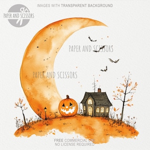 10 Halloween Moon Clipart, Full Moon PNG, Spooky Decor, Celestial ...
