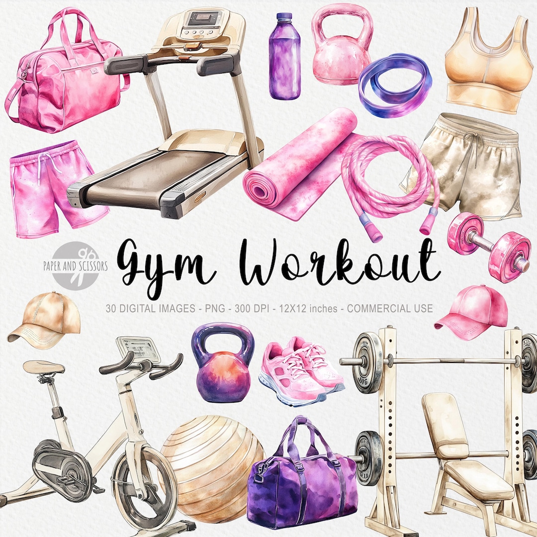 Gym Workout Clipart, Watercolor Fitness PNG, Workout Sport Clipart ...