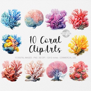10 Coral Cliparts, Coral PNG, Summer Illustration, Watercolor Ocean ...