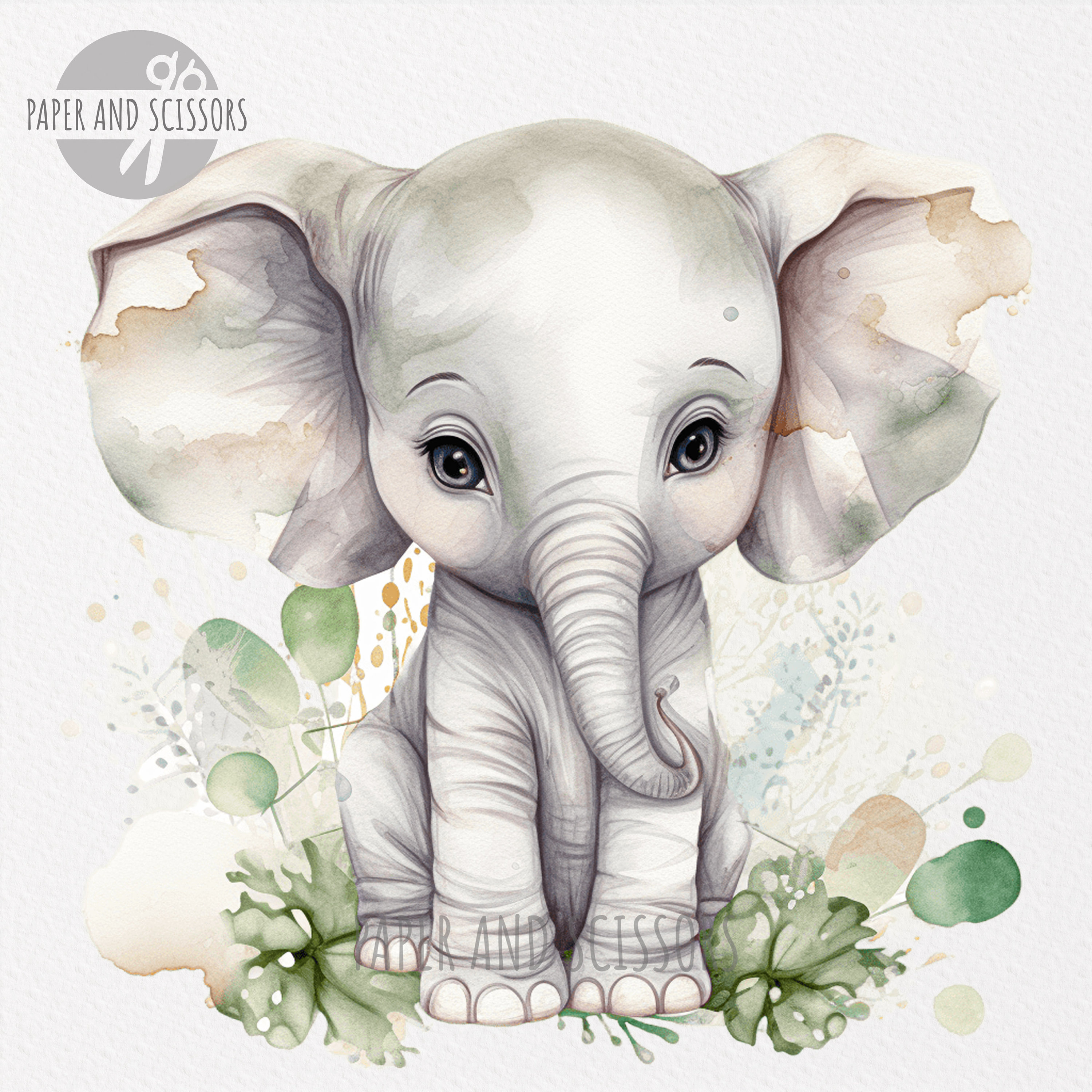 Baby Elephant Watercolor Clipart, Baby Elephant PNG, Elephant ...