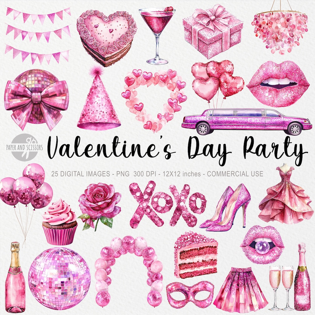 25 Valentine's Day Party Cliparts, Pink February PNG, Card Invite, Faux ...