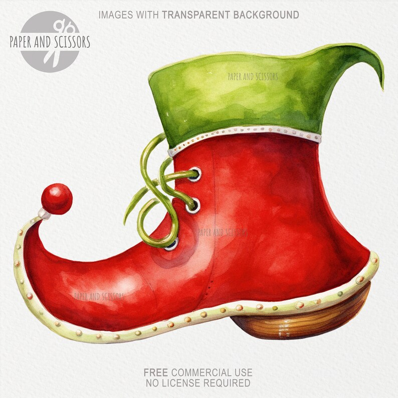 15 Elf Shoes Clipart, Elf Shoe PNG, Watercolor Elf Shoe, Christmas ...