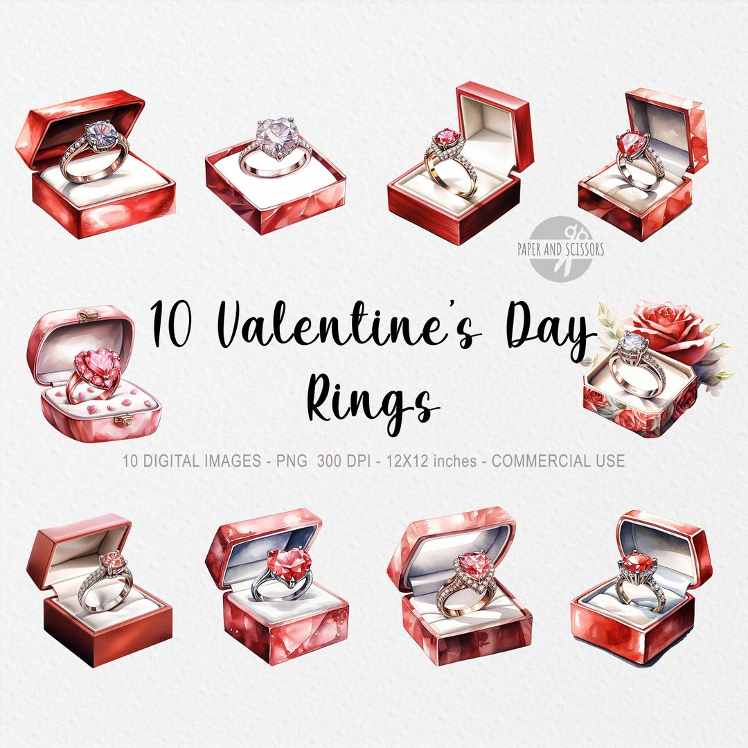 10 Valentines Day Ring Clipart, Ring PNG, Wedding Ring, Watercolor Ring ...