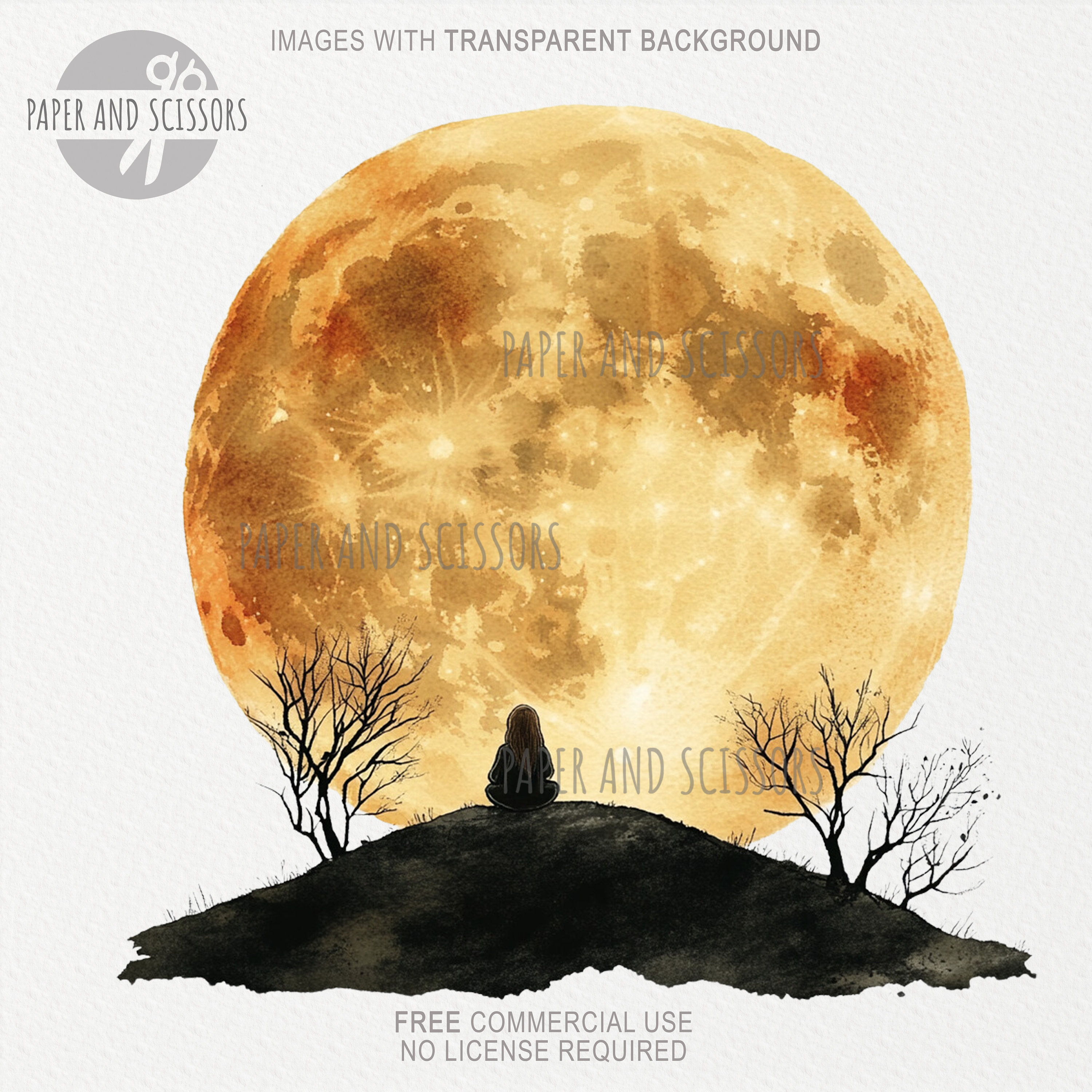 10 Halloween Moon Clipart, Full Moon PNG, Spooky Decor, Celestial ...