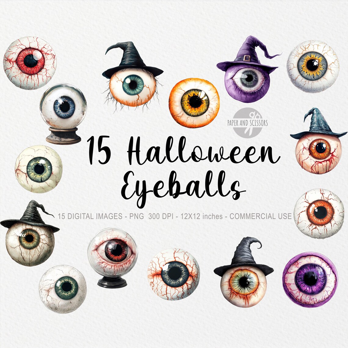 15 Halloween Eyeballs Clipart, Eye PNG, Spooky Decor, Eyeball Stickers ...
