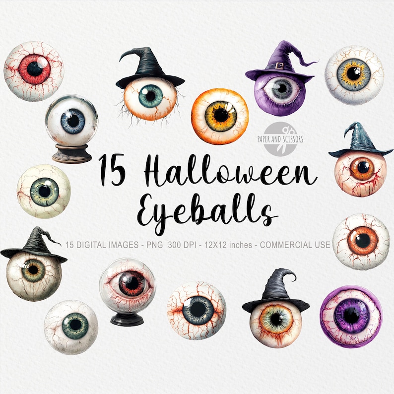 15 Halloween Eyeballs Clipart, Eye PNG, Spooky Decor, Eyeball Stickers ...