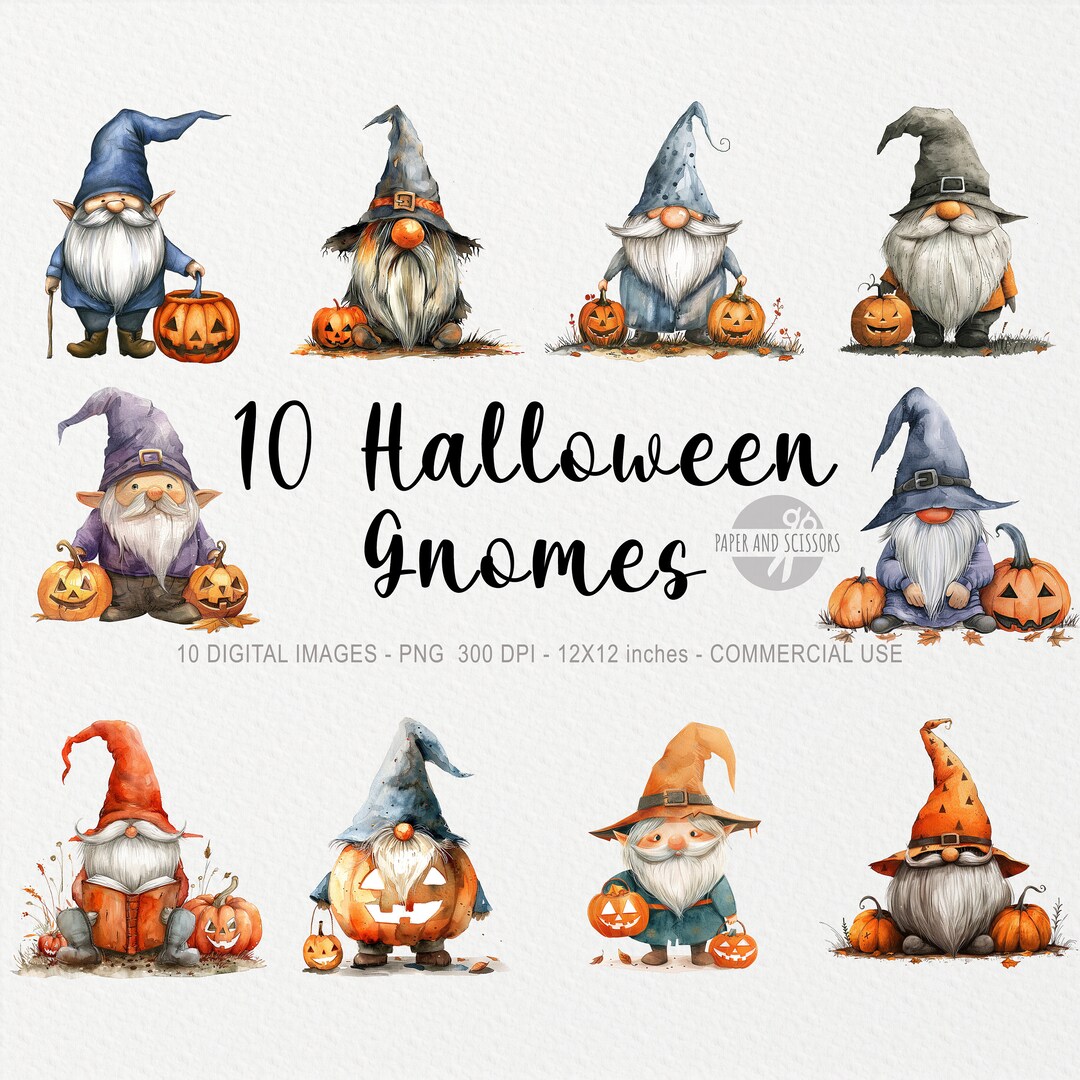10 Halloween Gnome Clipart, Fall Gnome PNG, Spooky Decor, Pumpkin Gnome ...