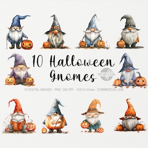 10 Halloween Gnome Clipart, Fall Gnome PNG, Spooky Decor, Pumpkin Gnome ...