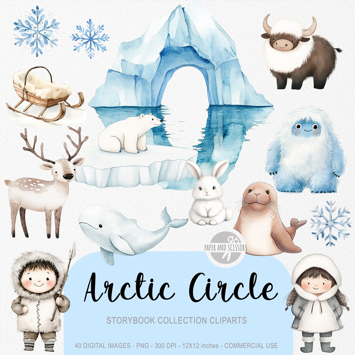 40 Cute Arctic Clipart, Watercolor Storybook, Nordic Nursery, Iceland ...