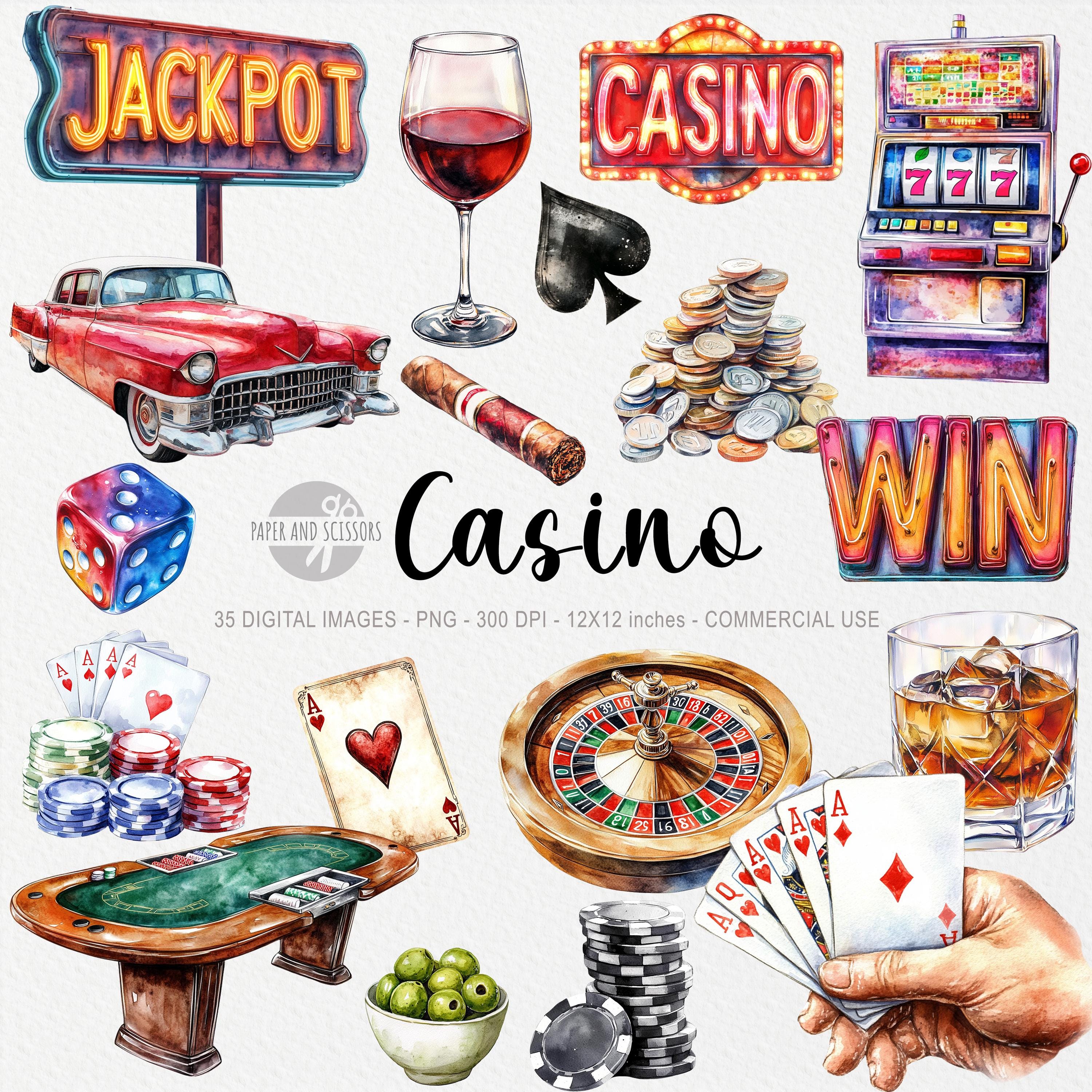 Casino Clipart, Watercolor Casino PNG, Poker Clipart, Digital Download ...