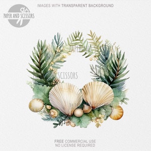 10 Seashell Wreath Cliparts, Shell PNG, Summer Illustration, Watercolor ...