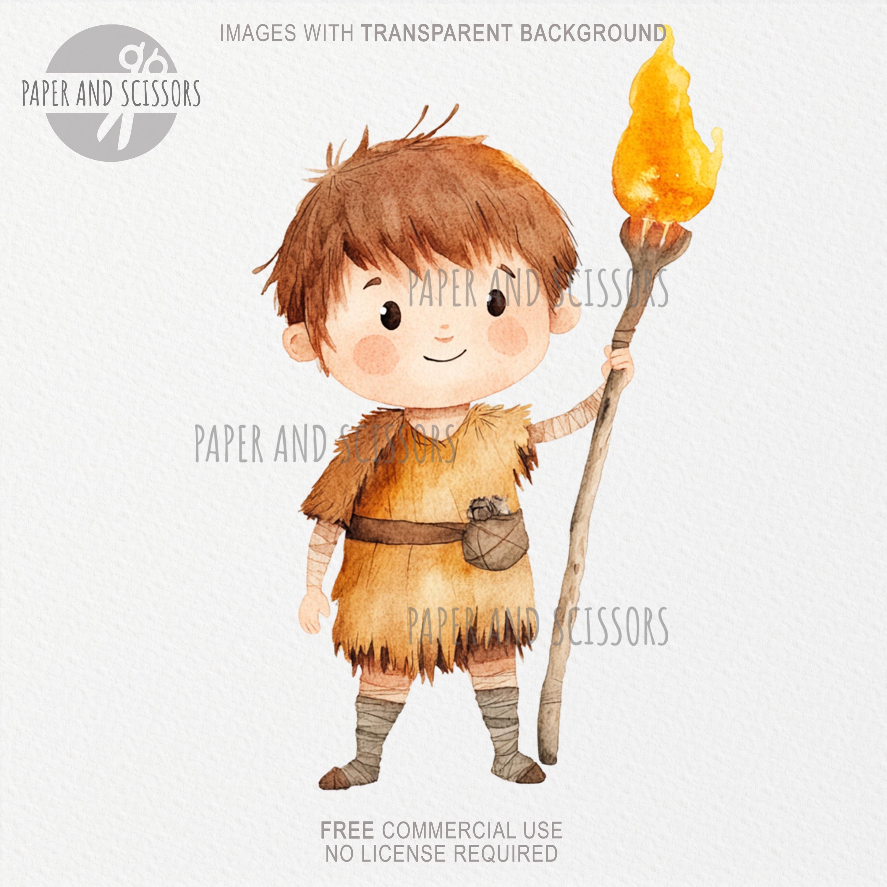 30 Cute Stone Age Clipart, Watercolor Storybook, Prehistoric Nursery ...