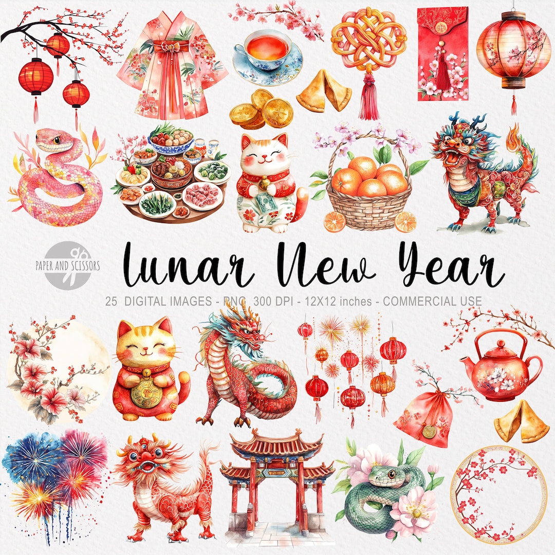 25 Lunar New Year Cliparts, Chinese NYE, Zodiac Snake, 2025, Asian ...