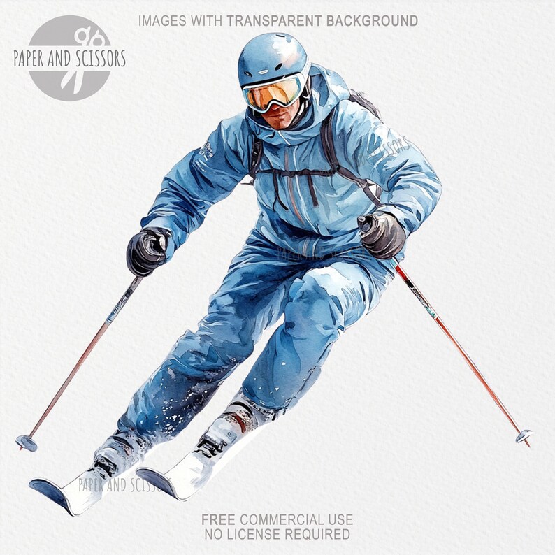 20 Winter Sports Clipart, Snowboard PNG, Watercolor Ski Illustration ...