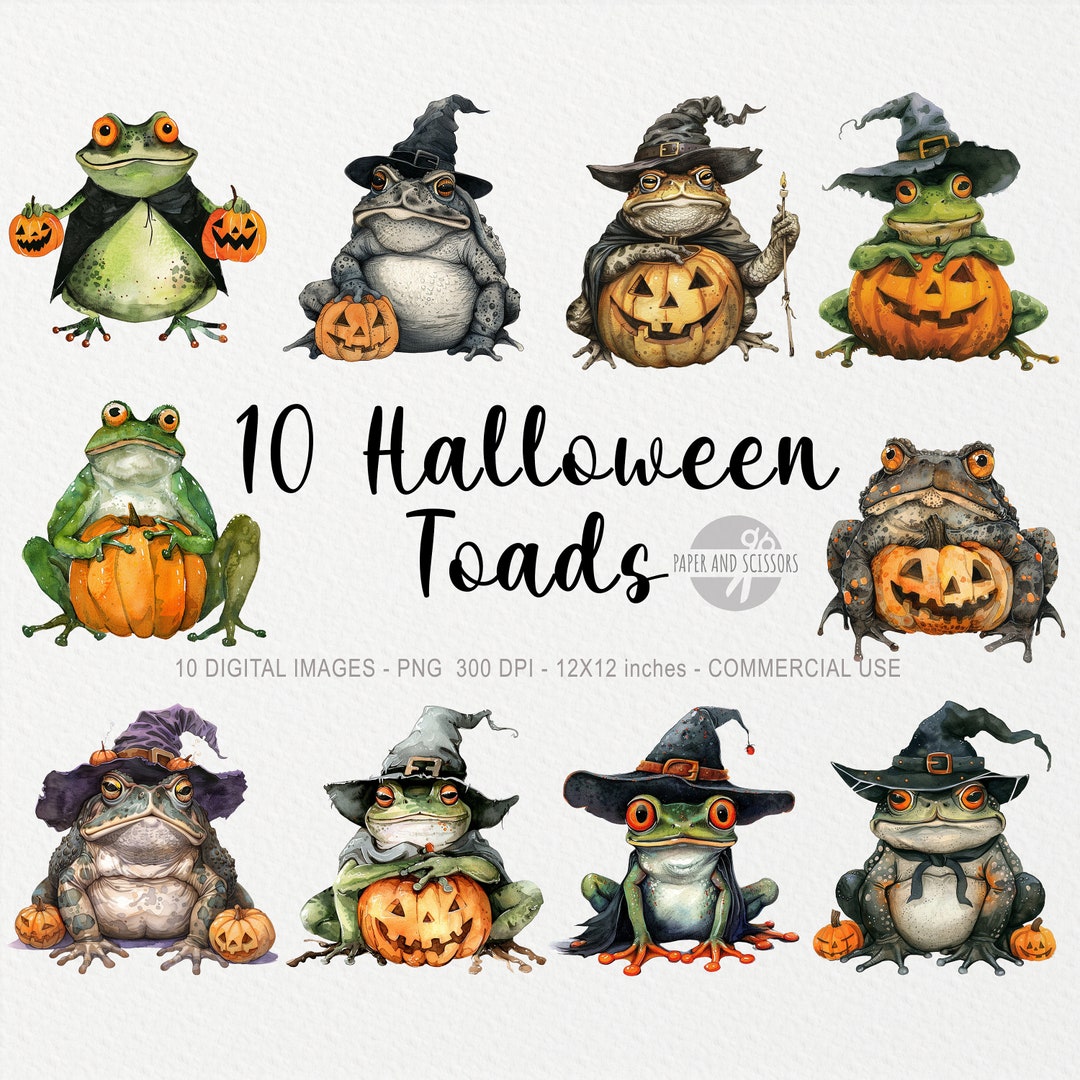 10 Halloween Toad Clipart, Fall Frog PNG, Spooky Decor, Pumpkin Design ...