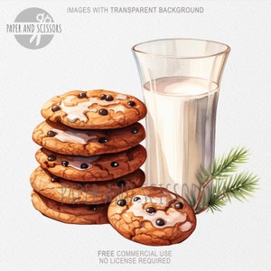 10 Santa's Cookies & Milk Clipart, Watercolor Santa's Cookies and Milk ...