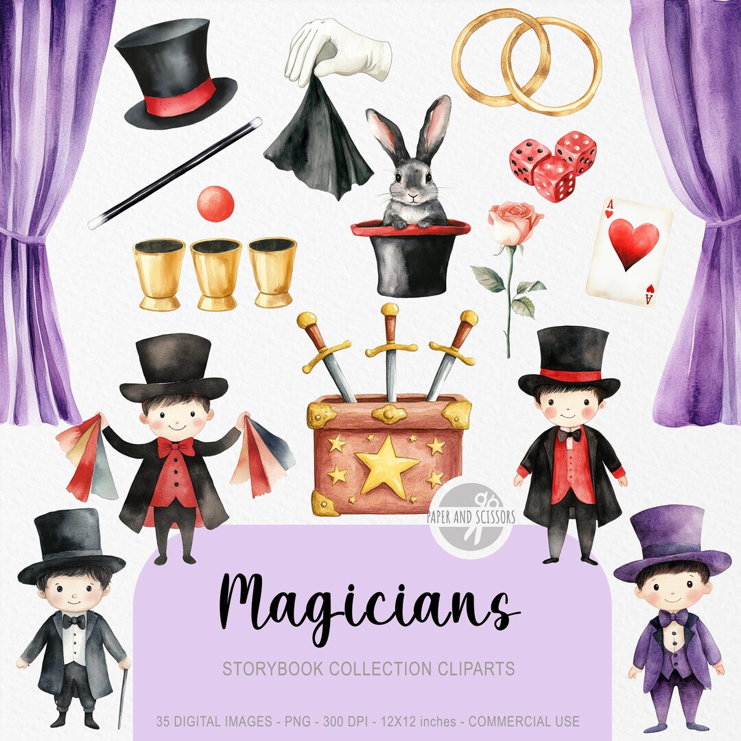 35 Little Magician Cliparts, Watercolor Storybook PNG, Boy Nursery ...