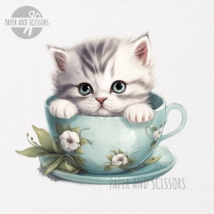 Kittens in Cups Clipart, Kittens PNG, Kittens Illustration, Cat Clipart ...