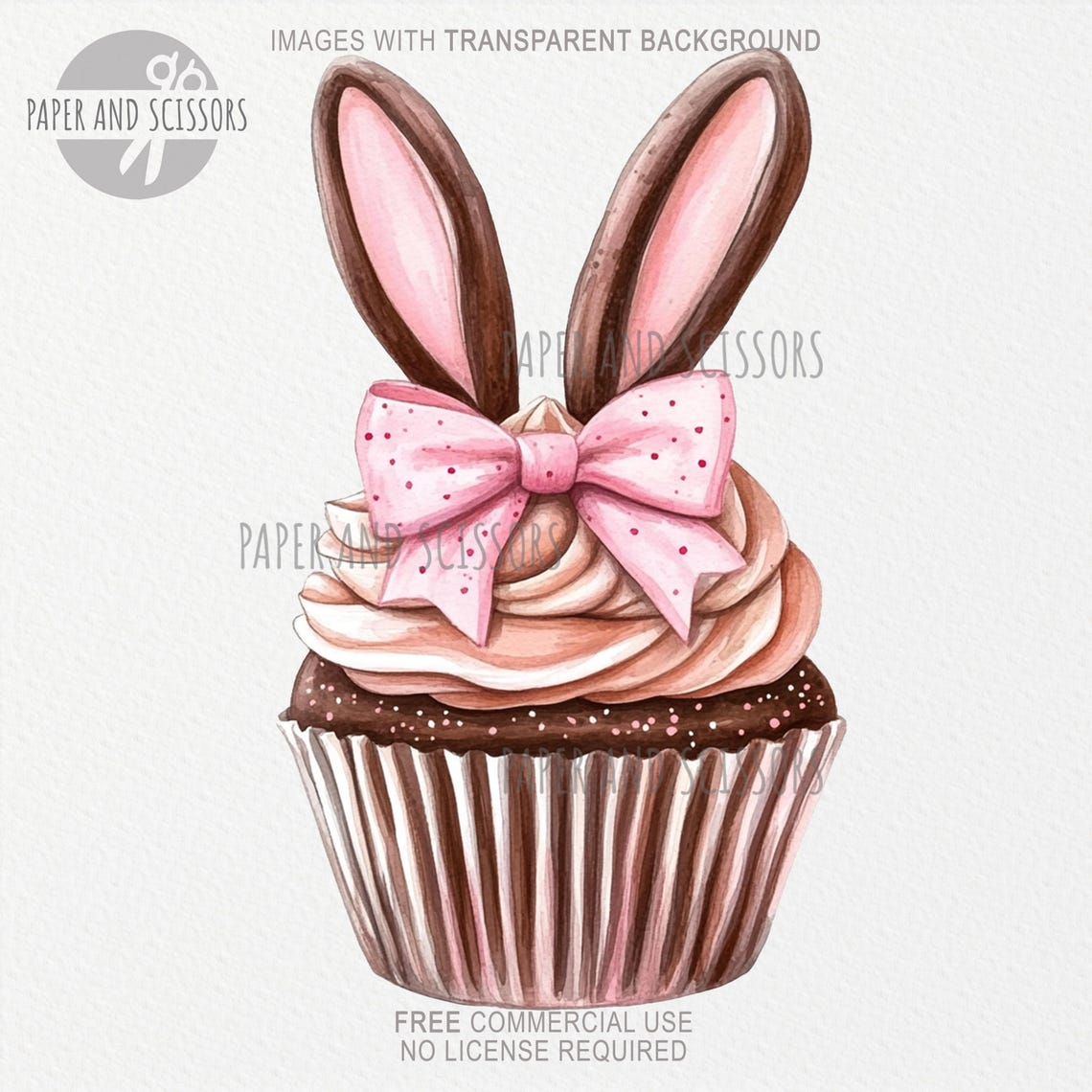 10 Easter Cupcake Cliparts, Bunny Ears PNG, Watercolor Spring, Preppy ...
