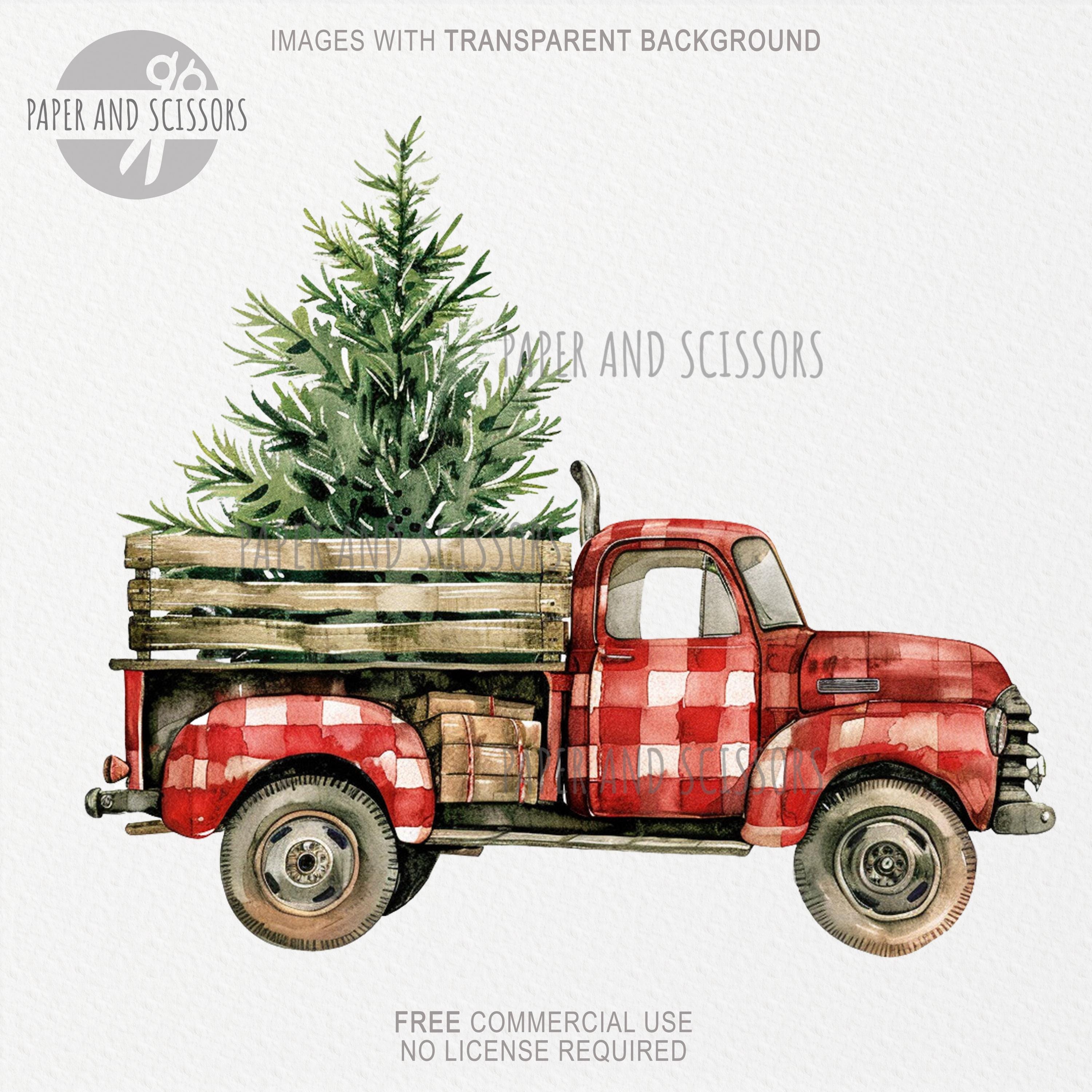 10 Christmas Truck Cliparts, Old Farm Truck PNG, Christmas Tree ...
