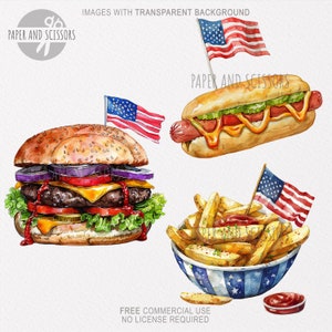 65 American Food Cliparts, 4th of July, Watercolor Independence Day ...