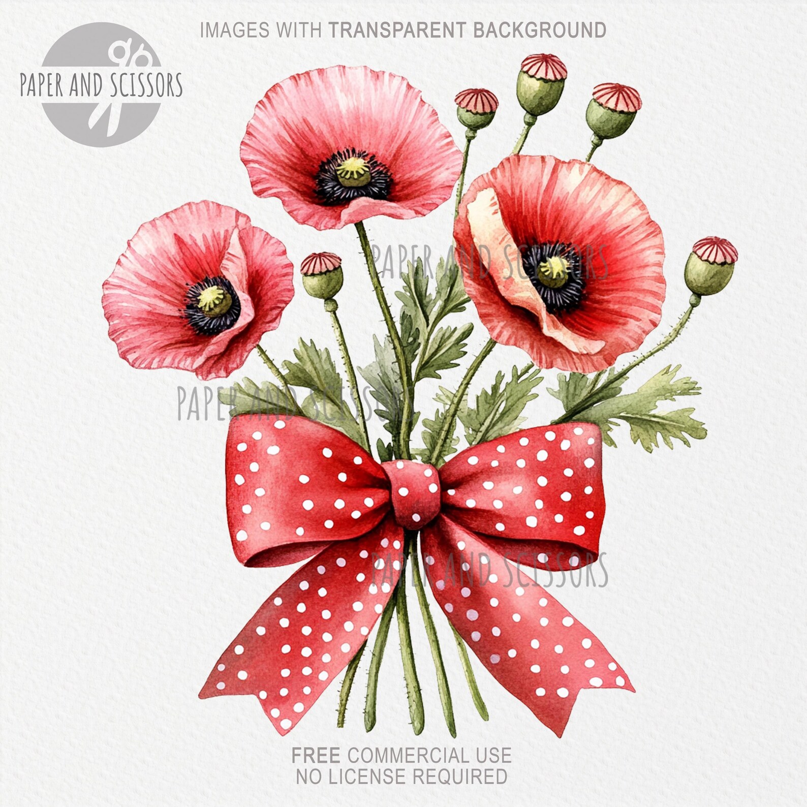 10 Poppy Clipart, Flower PNG, Spring Illustration, Watercolor Boho ...