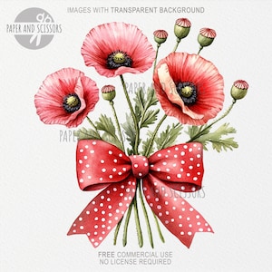 10 Poppy Clipart, Flower PNG, Spring Illustration, Watercolor Boho ...