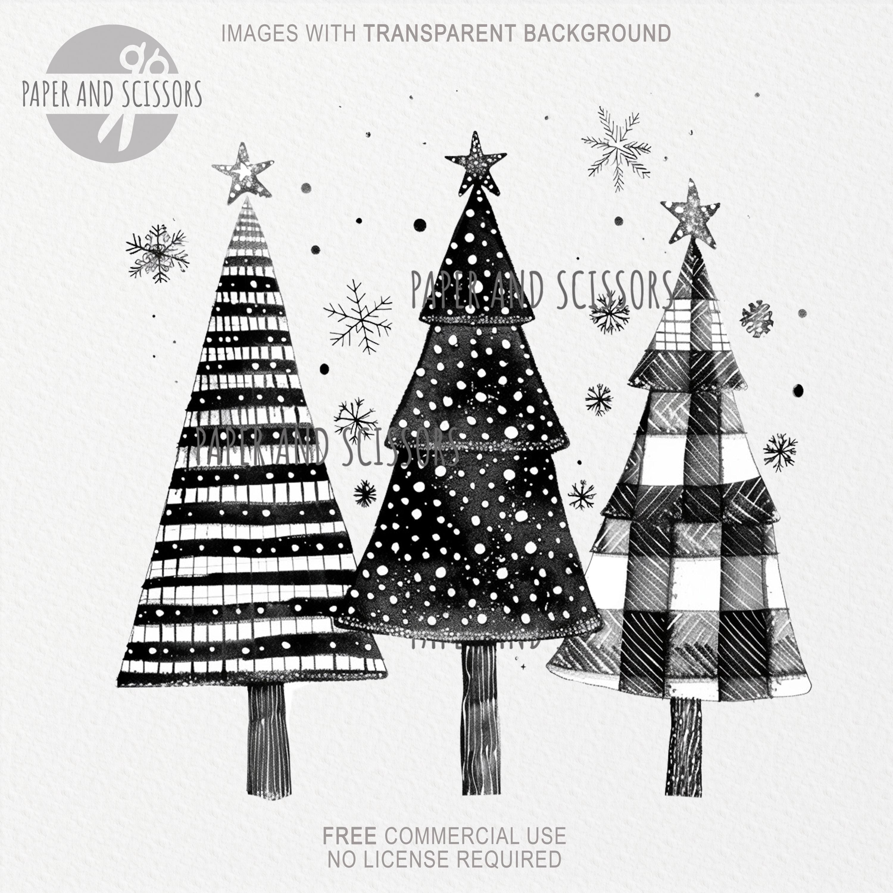 10 Black & White Scandi Tree Cliparts, Vintage Christmas, Winter Decor ...