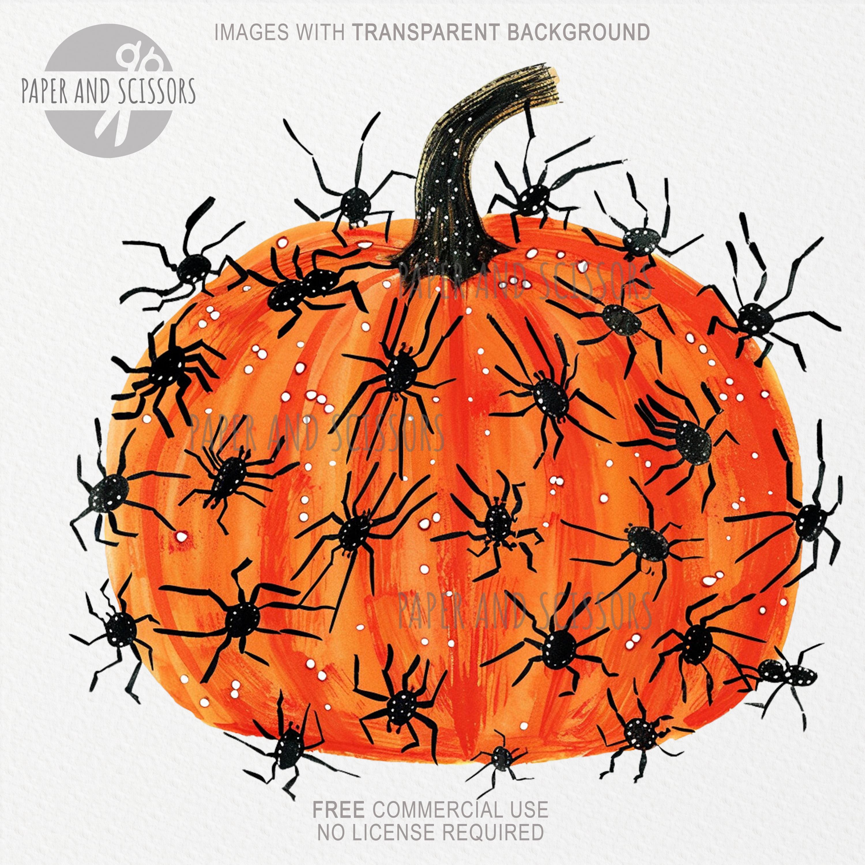 10 Spider Pumpkin Cliparts, Halloween PNG, Fall Design PNG, Watercolor ...