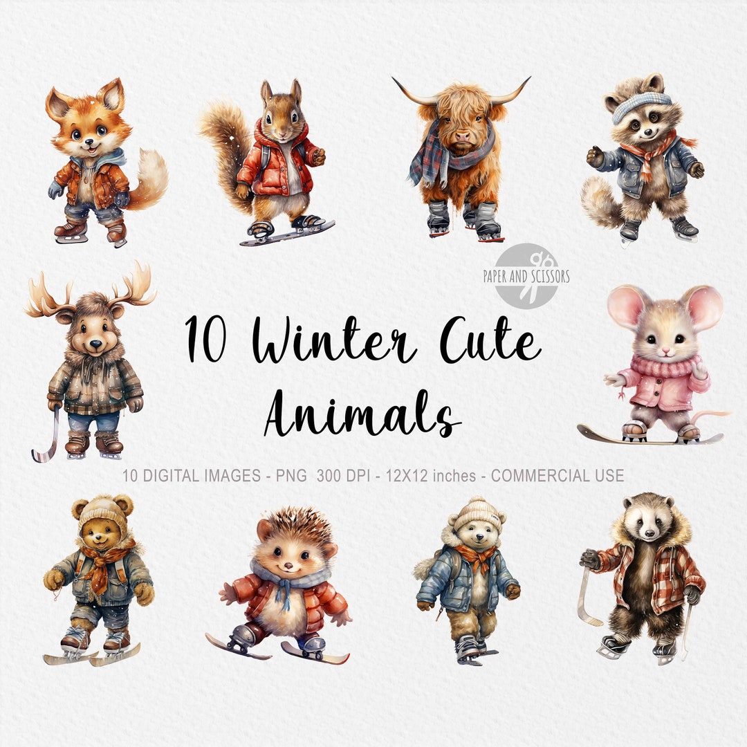 10 Baby Winter Animals Clipart, Baby Woodland Animals PNG, Baby Animals ...