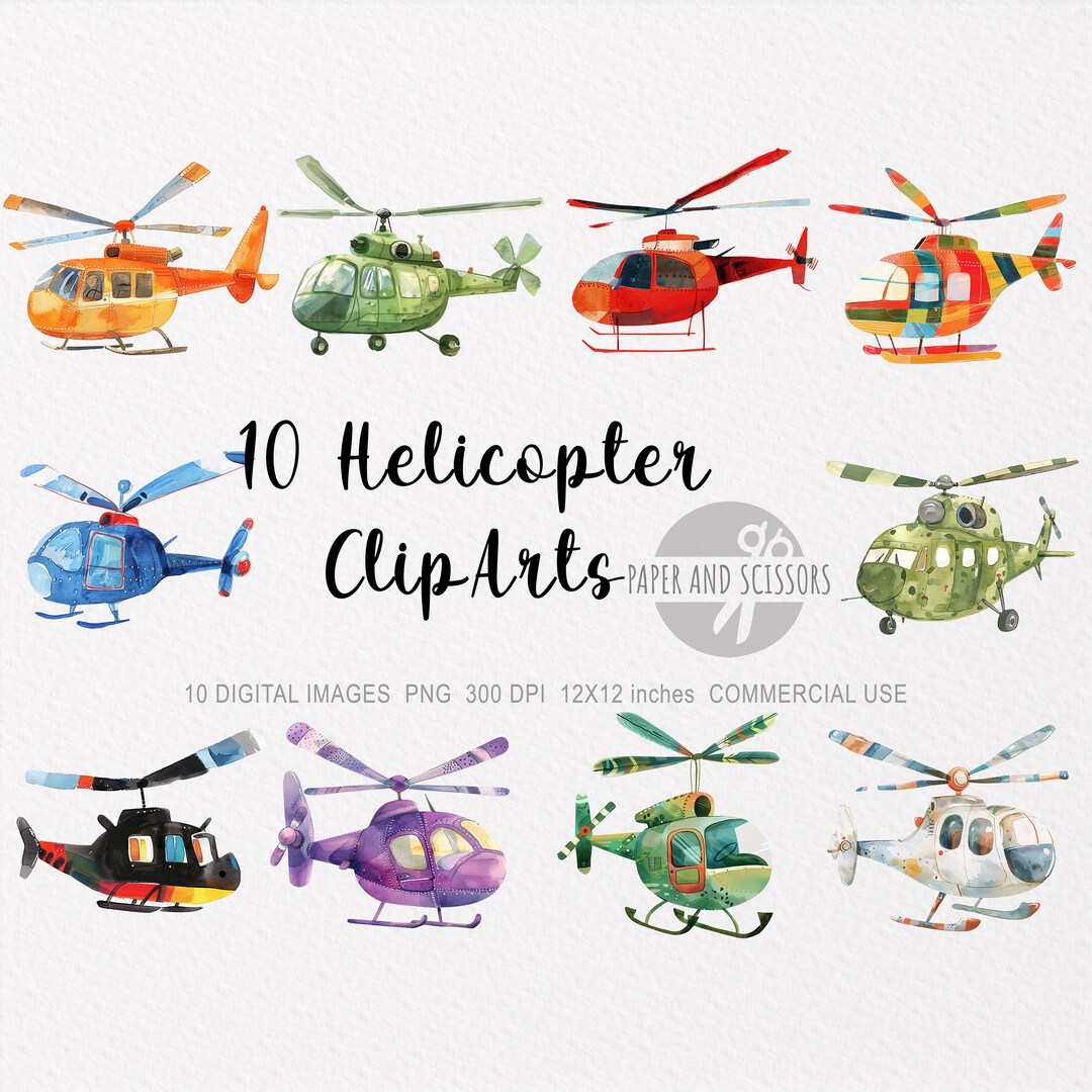 10 Helicopter Cliparts, Aviation PNG, Cute Watercolor, Little Aviator ...