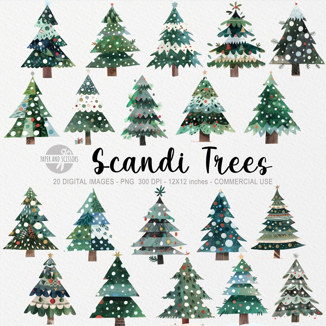 20 Scandi Christmas Trees, Watercolor Clipart, Simple Tree Shape ...
