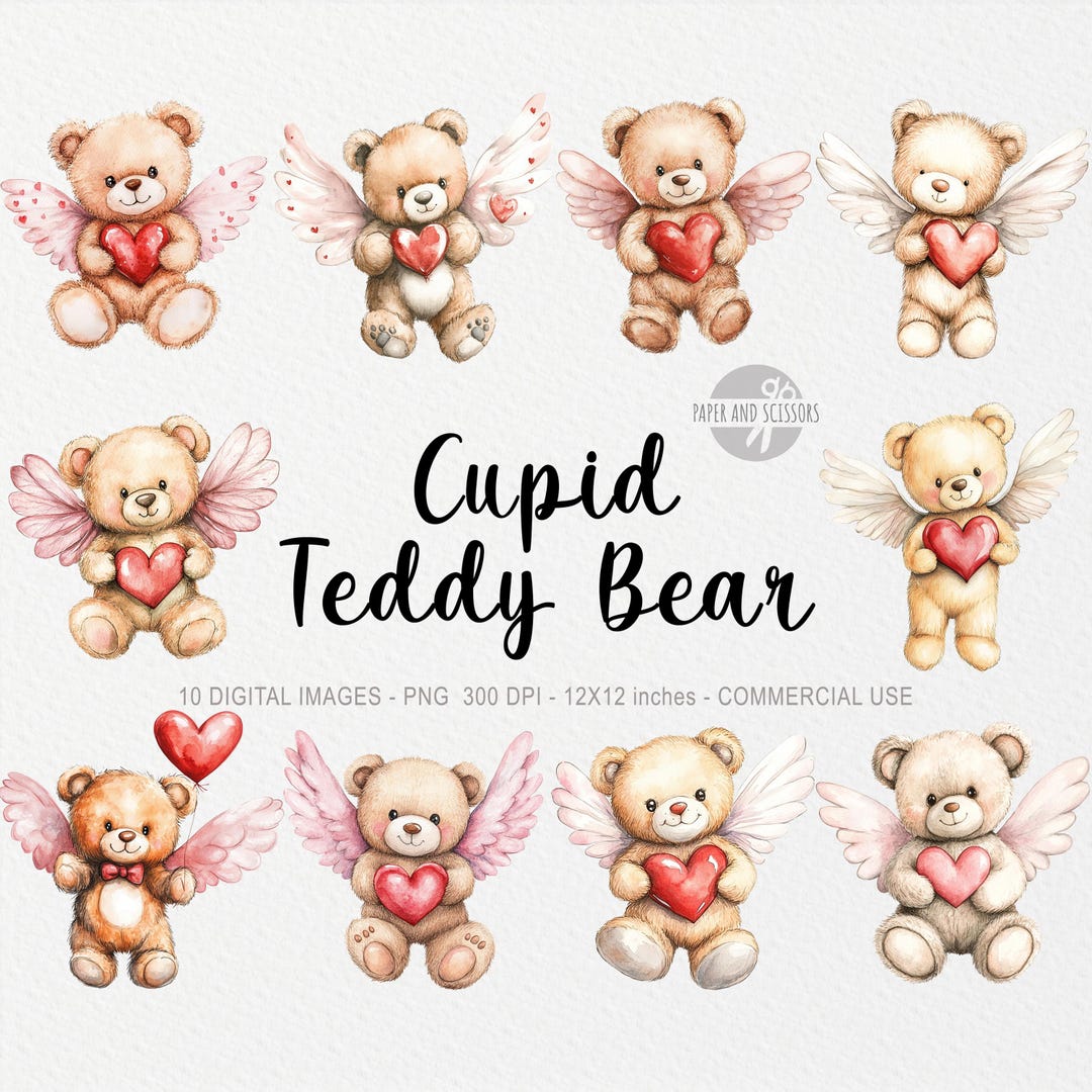 10 Teddy Cupid Cliparts, Valentines Day PNG, Mother's Day Card ...