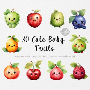 30 Cute Baby Fruits Clipart, Fruits PNG, Watercolor Fruits, Kids PNG ...