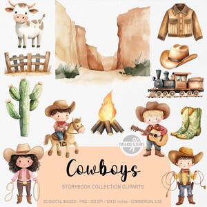 60 Cute Little Cowboys Clipart, Watercolor Storybook, Wild West Nursery ...