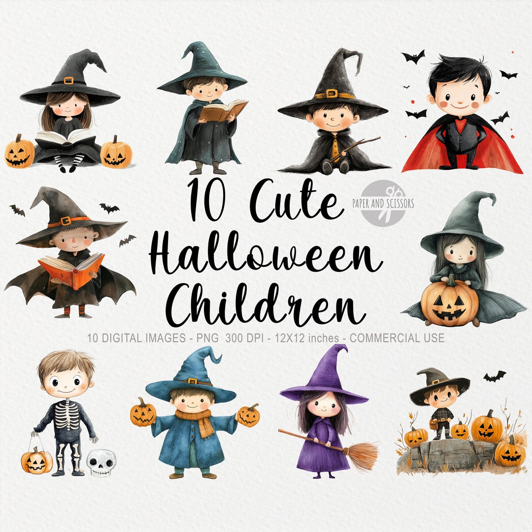 10 Halloween Kids Clipart, Children's Costumes PNG, Spooky Decor ...