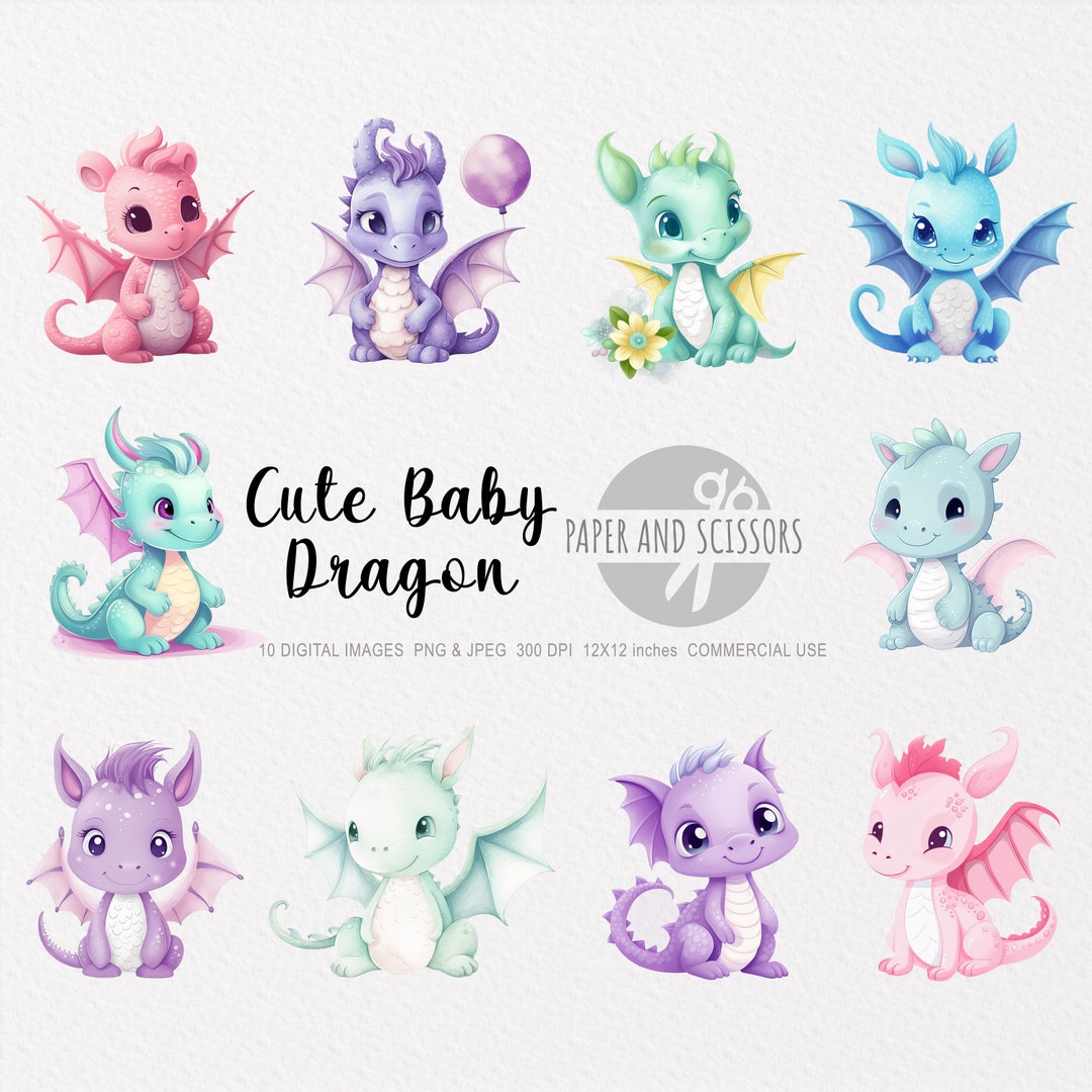 Cute Baby Dragon Watercolor Clipart, Baby Dragon PNG, Dragon ...
