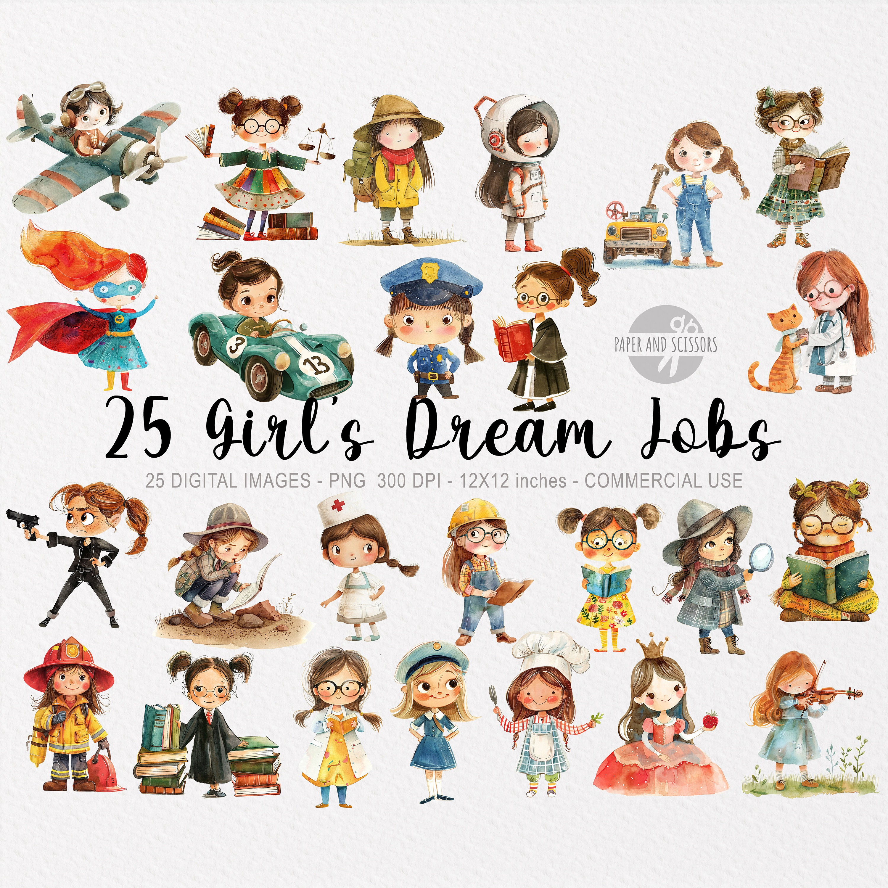 25 Girl Jobs Clipart, Occupations PNG, Teacher Essentials, Job Bundle ...