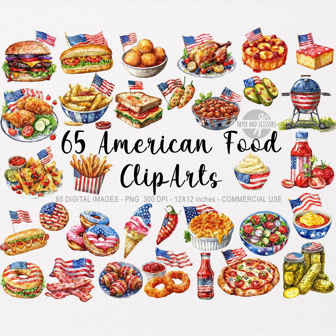 65 American Food Cliparts, 4th of July, Watercolor Independence Day ...